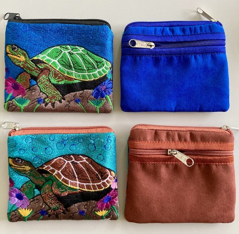Embroidered Turtle Coin Purse - Artisan Handcrafted